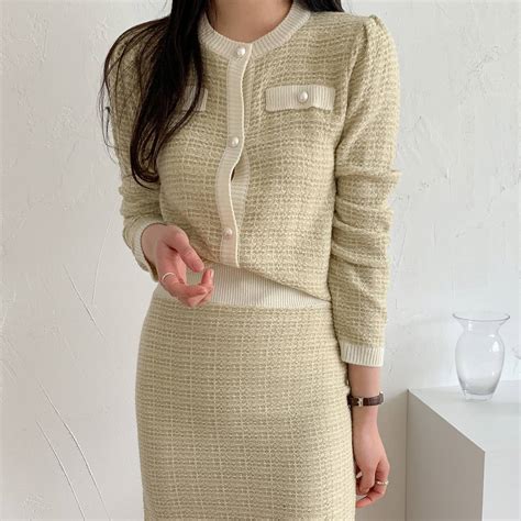 브니연 화사한 봄날같은 트위드 가디건 스커트 세트 예뻐져랏🪄 트위드투피스