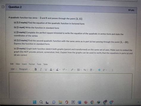Solved A Quadratic Function Has Zeros −2 And 6 And Passes