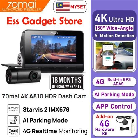 My Set 70mai A810 4k Dash Cam Dual Vision Car Recorder With Gps Adas