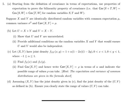 Solved A ﻿starting From The Definition Of Covariance In