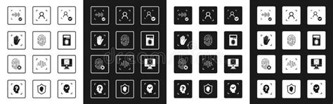 Set Face Recognition Fingerprint Palm Voice With Lock And Rejection Fingerprint Icon
