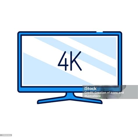 Tv 디스플레이 컬러 선 아이콘입니다 Tv 해상도 4k 전자 장치 웹 페이지 모바일 앱 프로모션에 대한 픽토그램 편집 가능한 스트로크입니다 0명에 대한 스톡 벡터 아트 및