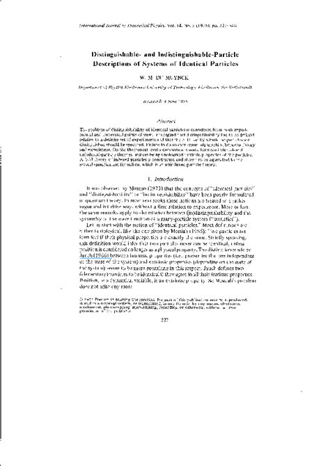 Pdf Distinguishable And Indistinguishable Particle Descriptions Of Systems Of Identical Particles