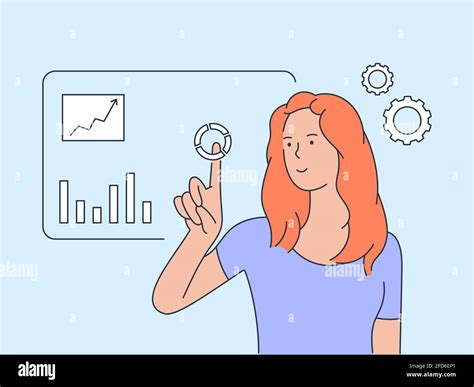 Visual Data Analytics Diagrams Concept Young Smart Business Woman Analyzing Data On Projection