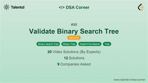 98 Validate Binary Search Tree Medium Dsa Corner Talentd