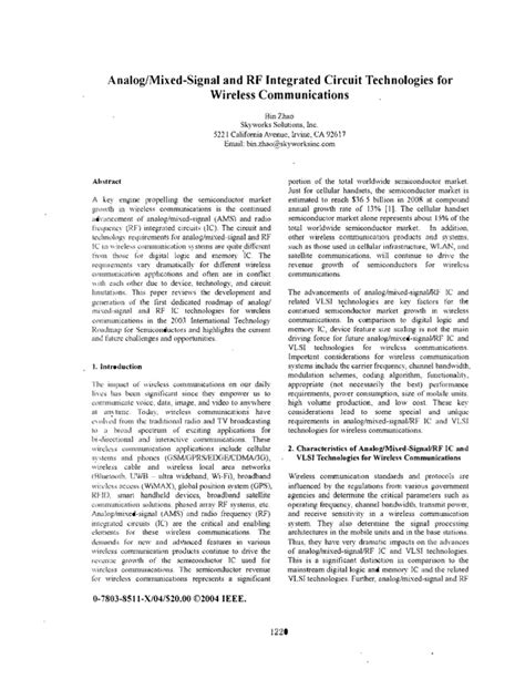 Analogmixedsignal And Rf Integrated Circuit Technologies For Wir Pdf Mixed Signal Integrated