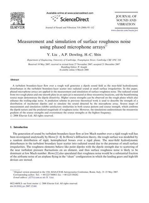Pdf Measurement And Simulation Of Surface Roughness Noise Using Phased Microphone Arrays