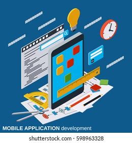Mobile Application Development Program Coding Flat Stock Vector