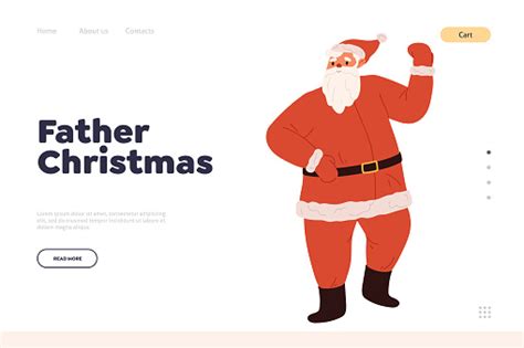 행복한 춤추는 산타 클로스 만화 크리스마스 캐릭터와 방문 페이지의 아버지 크리스마스 개념 12월에 대한 스톡 벡터 아트 및 기타 이미지 12월 겨울 계절 Istock