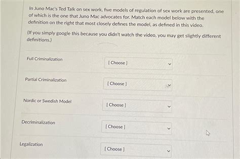 Solved In Juno Mac S Ted Talk On Sex Work Five Models Of Chegg Com