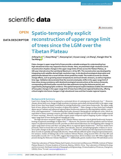 Pdf Spatio Temporally Explicit Reconstruction Of Upper Range Limit Of Trees Since The Lgm Over