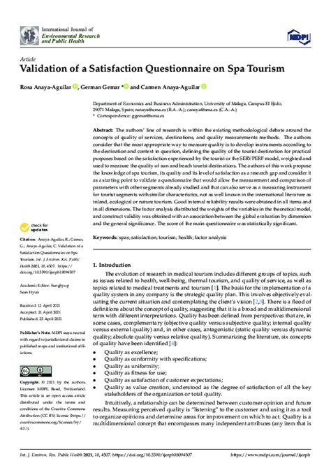 Pdf Validation Of A Satisfaction Questionnaire On Spa Tourism