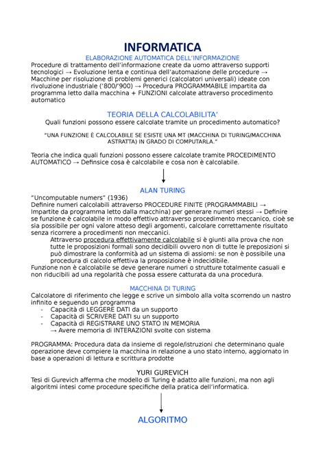 Algoritmi Informatica Elaborazione Automatica Dellinformazione