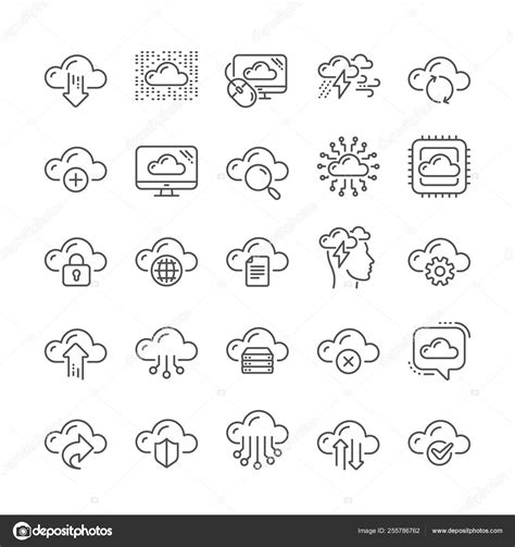 Cloud Data Line Icons Set Hosting Computing Data File Storage Stock Vector By ©blankstock 255786762