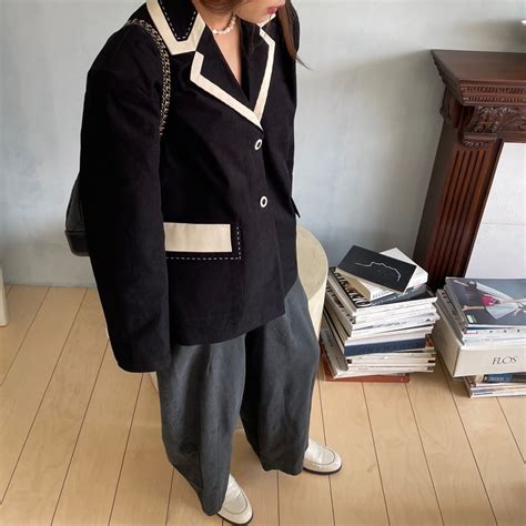 가을신상송송부티크 오버핏 콤비 스티치 재킷2color