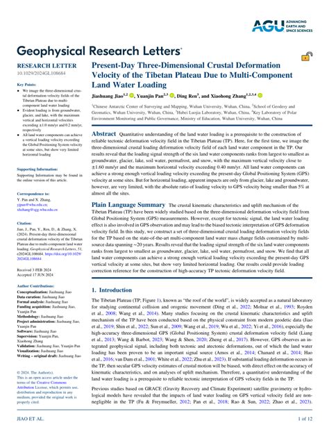 Pdf Present‐day Three‐dimensional Crustal Deformation Velocity Of The Tibetan Plateau Due To