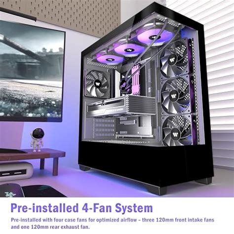 Pczzoi Pc Case Atx 4 Fans Pre Installed Type C Mid Tower Computer Case With Full View Dual