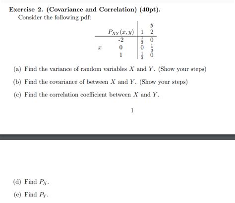 Solved Exercise Covariance And Correlation Pt Chegg
