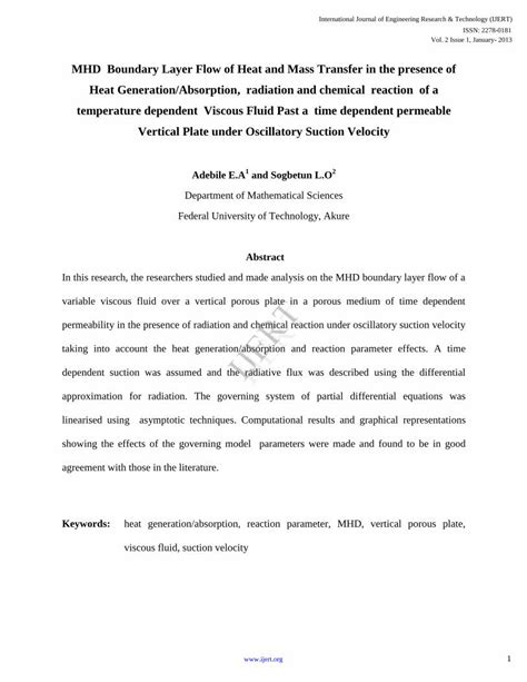 Pdf Mhd Boundary Layer Flow Of Heat And Mass Transfer In The