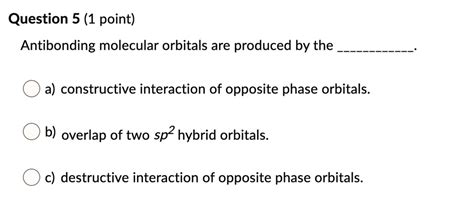 Solved Question 5 1 Point Antibonding Molecular Orbitals Are