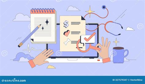 Online Training For Medical Billing Coding Tiny Person Neubrutalism Concept Stock Vector