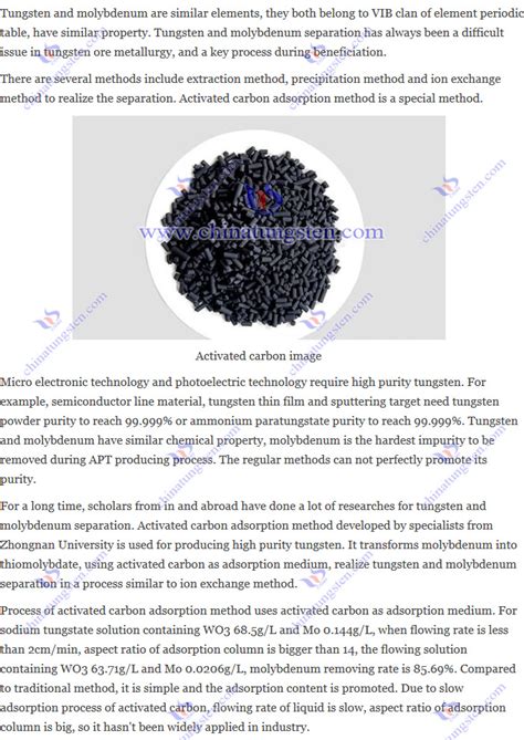 Tungsten And Molybdenum Separation Activated Carbon Adsorption Methodchina Tungsten Industry