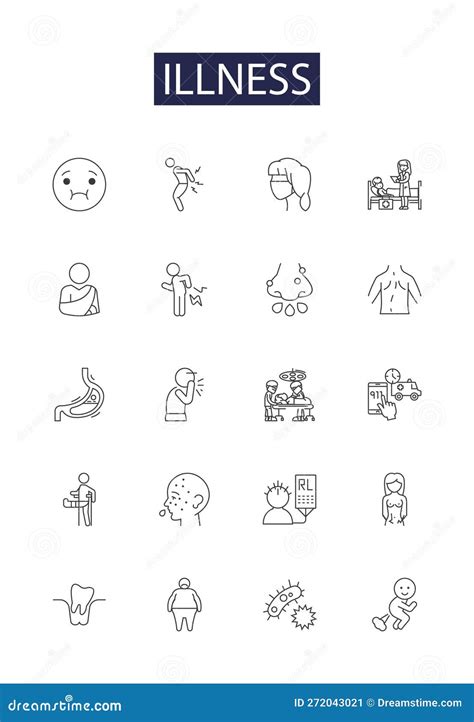Illness Line Vector Icons And Signs Disease Malady Ailment Affliction Ill Woe Unwell