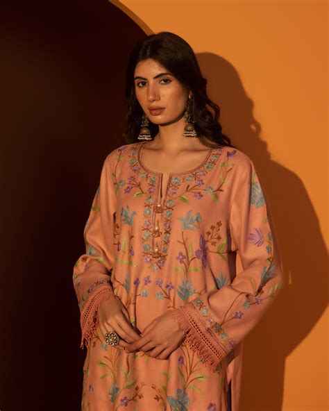 Rose Pink Wool Pheran Set Koshur India