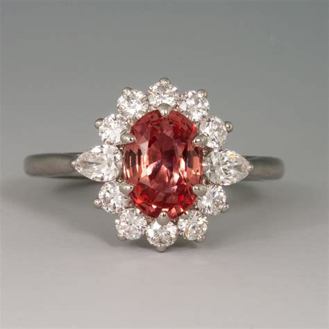Ring Padparadscha Sapphire Diamonds Platinum