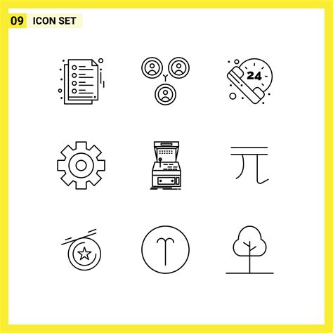 Set Of 9 Vector Outlines On Grid For Play Game Survice Console Multimedia Editable Vector Design