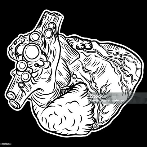 인간의 마음입니다 사랑 감정 에너지의 심장 상징의 손으로 그려진된 육체 문신 개념 정 맥 T셔츠 디자인으로 해 부 정보입니다 벡터입니다 T 셔츠에 대한 스톡 벡터 아트 및