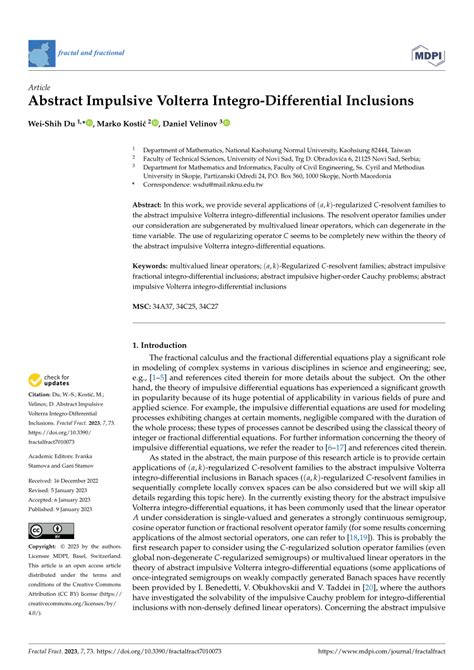 Pdf Abstract Impulsive Volterra Integro Differential Inclusions