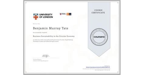 Benjamin Tate On Linkedin Completion Certificate For Business Sustainability In The Circular