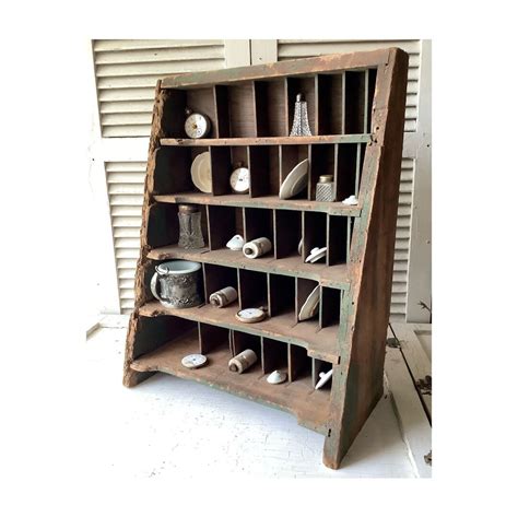 Antique Green Wood Divided Cubbies Primitive Rustic Sorter Sorting Display Printers Typeset