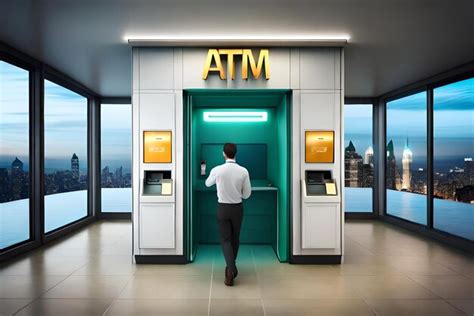 Atm 및 신용 카드 또는 직불 카드 클리핑 경로에 포함된 사진 Atm 배경 금융 은행 개념 프리미엄 사진