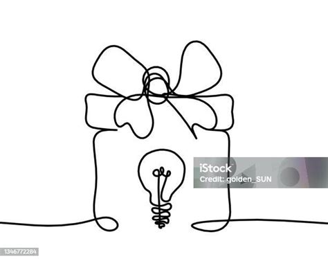 느낌표가 있는 추상선물 상자가 흰색 배경에 연속 선 그리기로 표시됩니다 무엇을 사야 할지 생각 구매에 대한 스톡 벡터 아트 및