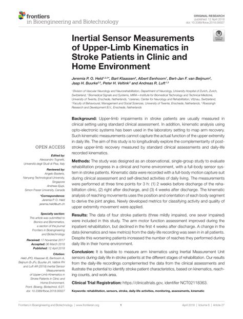 pdf inertial sensor measurements of upper limb kinematics in stroke