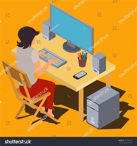 Woman Sitting Desk Typing On Keyboard Stock Vector Royalty Free 731965777
