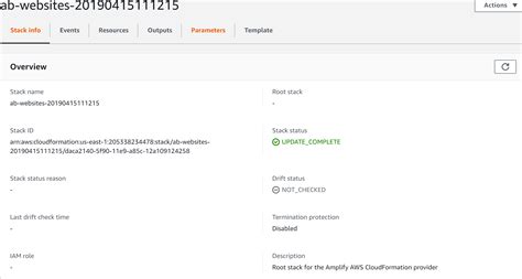 amplify console saying stack with id ab websites 20190415111215 does