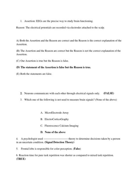 Quiz 1 Answer Key Pdf Attention Action Potential