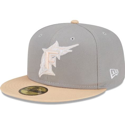 New Era Gray Florida Marlins 1993 Inaugural Season Cooperstown Purple Undervisor 59fifty Fitted Hat