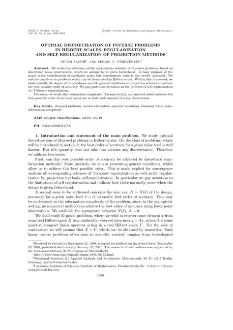 Pdf Optimal Discretization Of Inverse Problems In Hilbert Scales