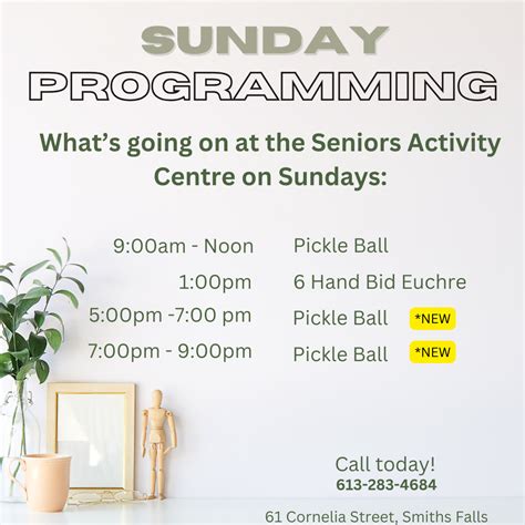 Sunday Programming At The Seniors Activity Centre