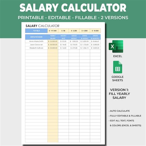 Salary Calculation Template Excel Google Sheets Employee Compesation Calculator Payroll