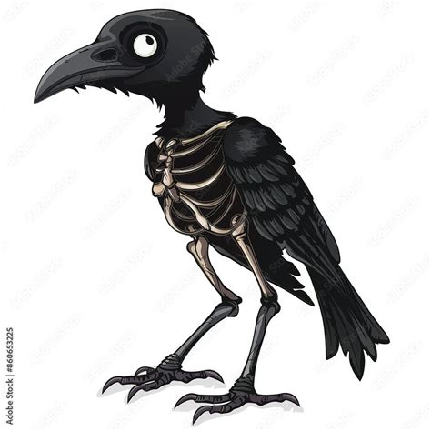 Crow Skeleton Cartoon Isolated Whitebackground Stock Illustration