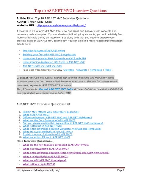 SOLUTION Top Interview Questions For Mvc Studypool