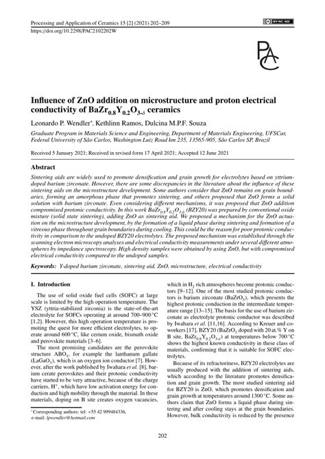 Pdf Influence Of Zno Addition On Microstructure And Proton Electrical