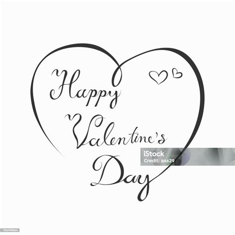 흰색 배경 벡터 일러스트 레이 션에 마음으로 블랙 서 텍스트 해피 발렌타인 글자를 손으로 2월에 대한 스톡 벡터 아트 및 기타