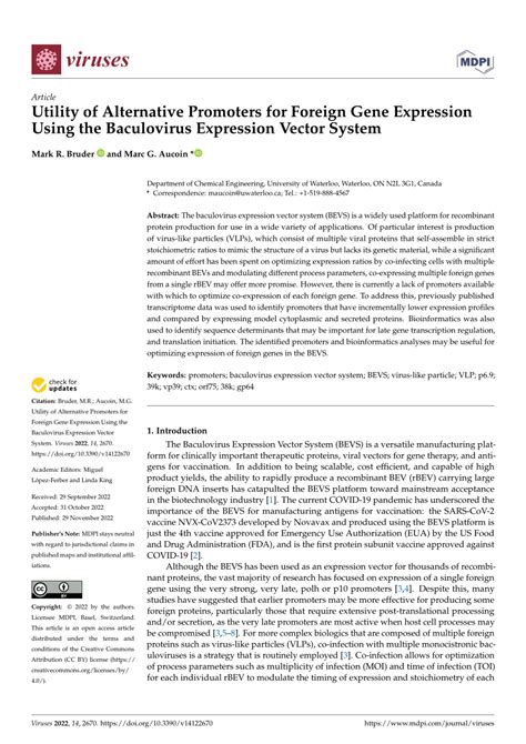 Pdf Utility Of Alternative Promoters For Foreign Gene Expression Using The Baculovirus
