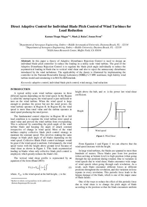 Pdf Direct Adaptive Control For Individual Blade Pitch Control Of